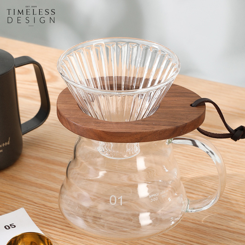Ida Glass Coffee Dripper with Wooden Holder (Set) l Coffee Dripper Set ...